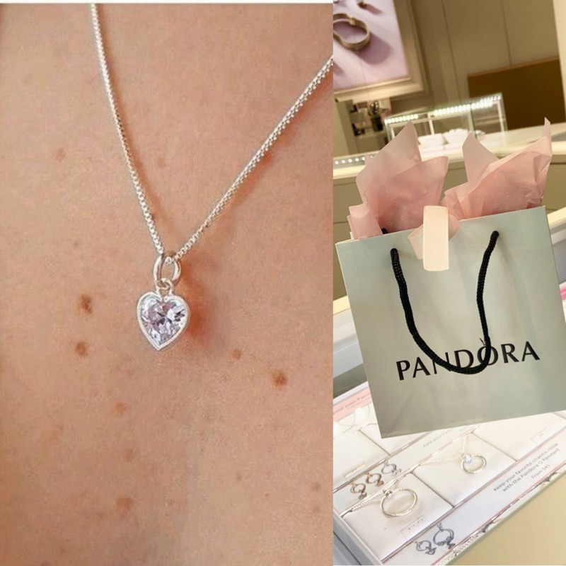 Colar Prata 925 Coração Brilhante Ponto de Luz Pandora + Sacola Coração ...