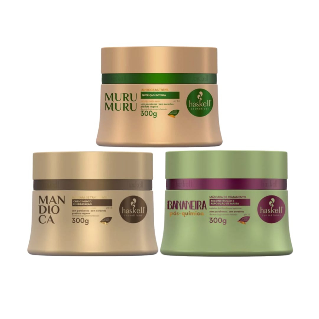 Kit Cronograma Capilar Haskell para cabelos ressecados e quimicamente tratados Máscara Mandioca ...