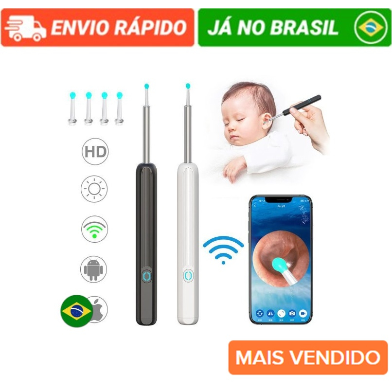 Câmera Sonda Otoscópio Endoscópio Led 4K Lente Full Android Pc IOS ...