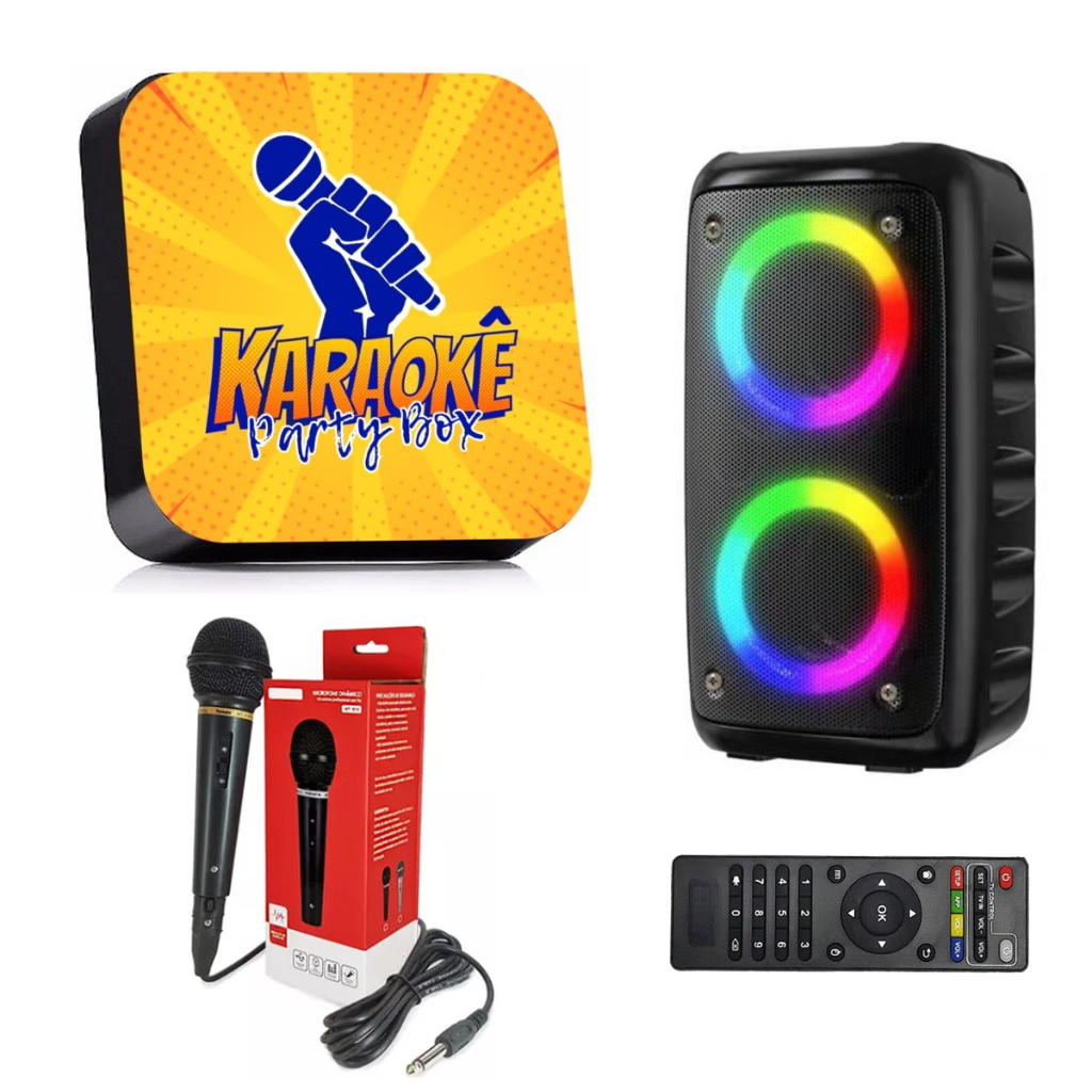 Karaokê Party Box Completo +2 Microfones + Caixa de Som +De 2000 ...