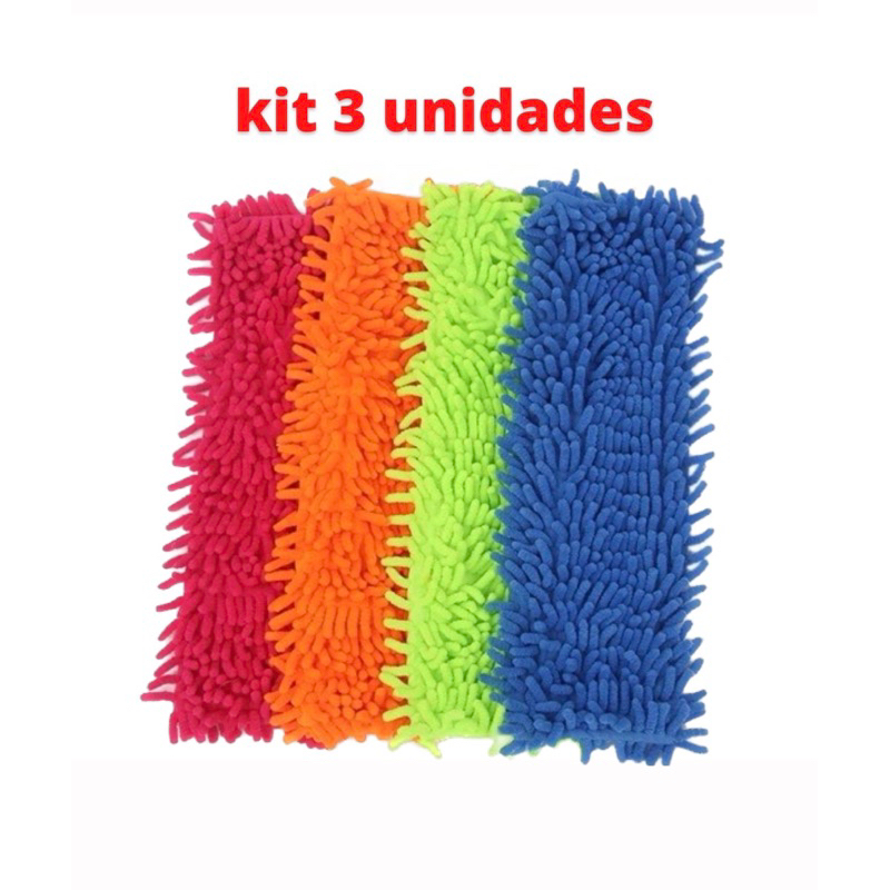 kit com 3 ou 6 Unidades Refil Para Limpeza Esfregão Mop Retangular ...