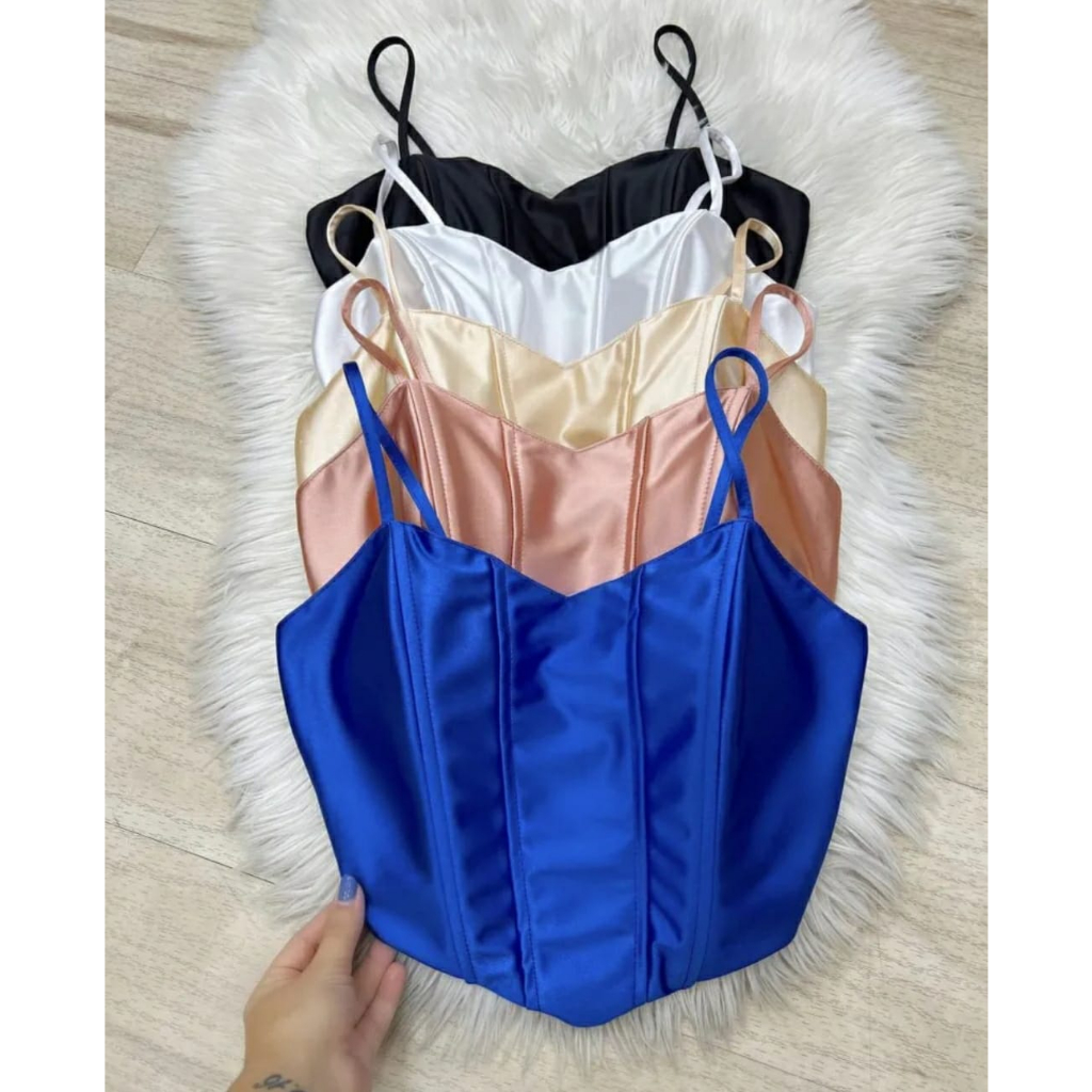 Corselete Cetim Cropped Alça Acetinado | Shopee Brasil