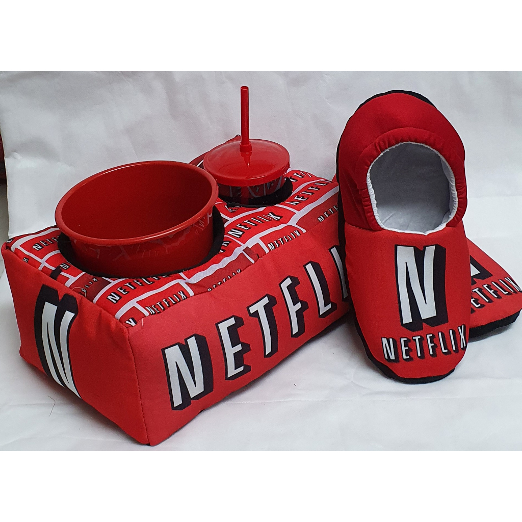 Kit Almofada Pipoca Netflix com Pantufa | Shopee Brasil