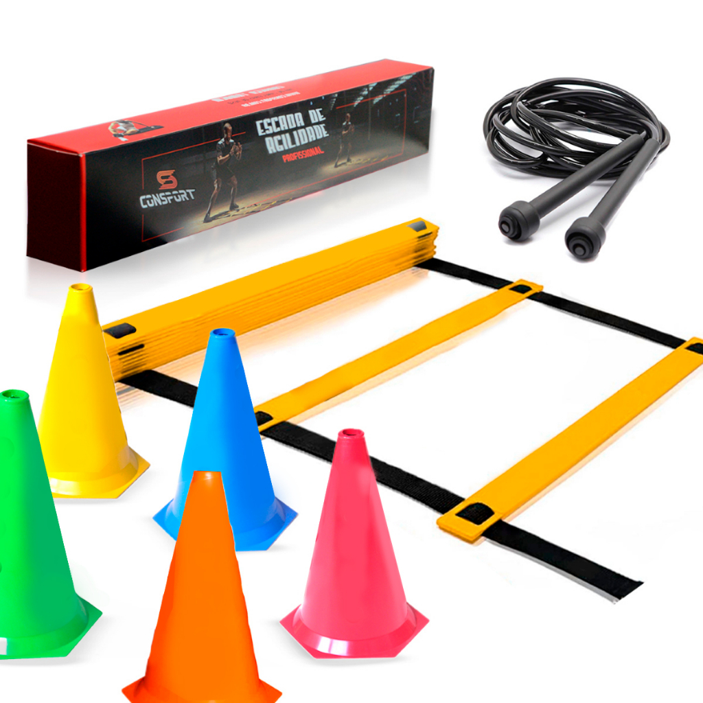 Kit 10 Cones Lisos Colorido Para Circuito + Escada de Agilidade + Corda de Pular | Shopee Brasil
