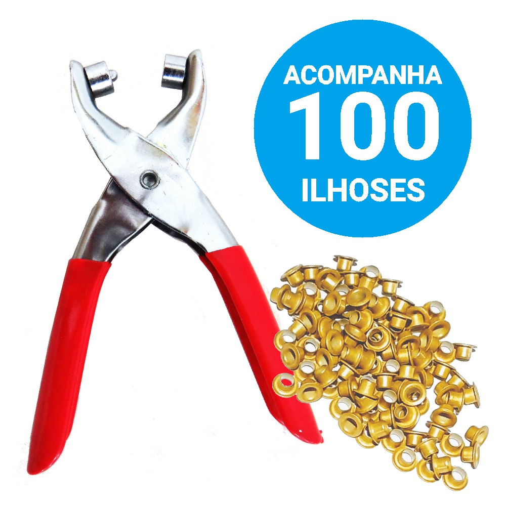Alicate de Ilhos Aplicador Furador Pregador Com 100 Ilhoses | Shopee Brasil