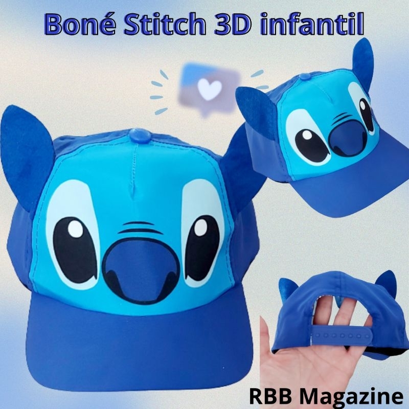Boné infantil Lilo & Stitch com orelhinhas 3D stitch | Shopee Brasil