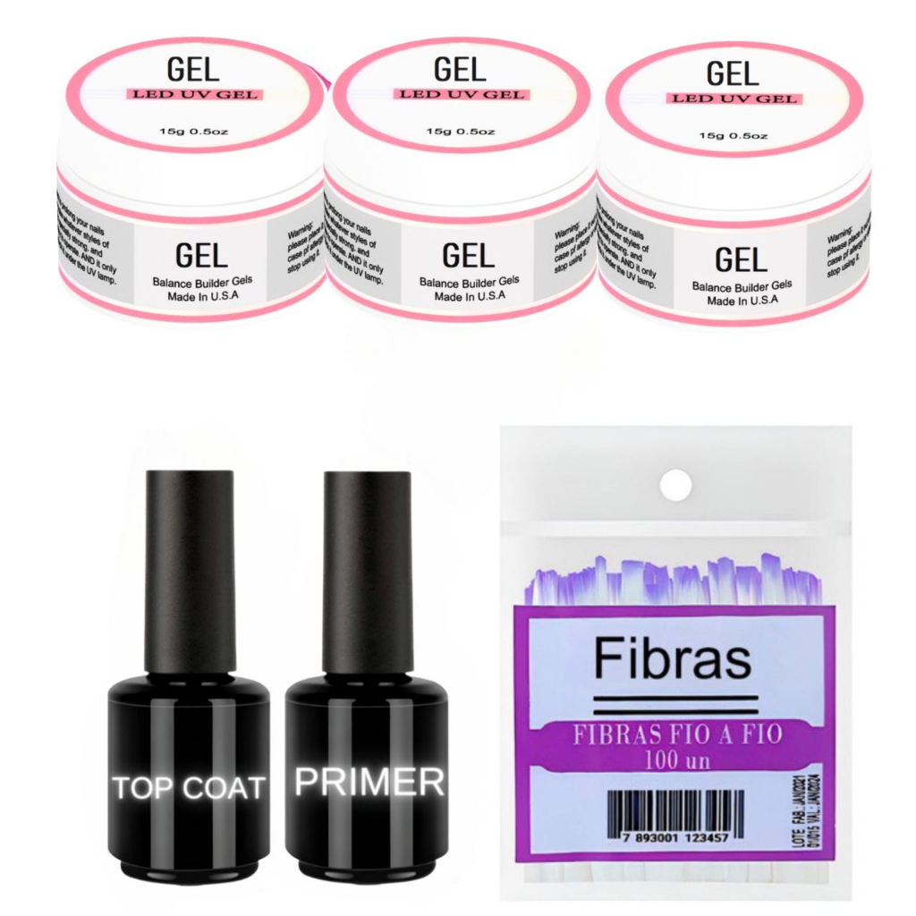Kit 3 Géis + Primer + Top Coat + Fibra Para Unhas Em Gel Nº 55 | Shopee ...