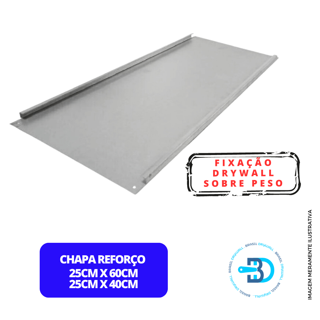 CHAPA DE REFORÇO P/ DRYWALL 25CMX60 E 25CMX40CM CHAPA TV, TANQUE, COIFA ...