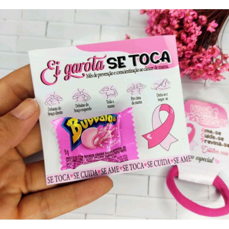 30 Unidades de Card Pesonalizado com Bubbaloo- Outubro Rosa- Mimo ...