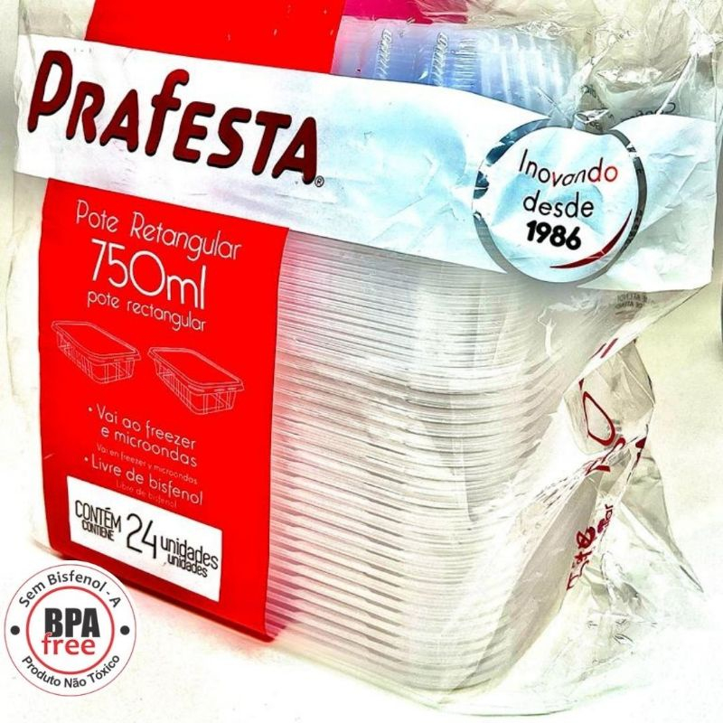 Pote Retangular 750ml Marmita Fit - Microondas/freezer 24 Unidades PraFesta/ MARMITA FITNESS ...