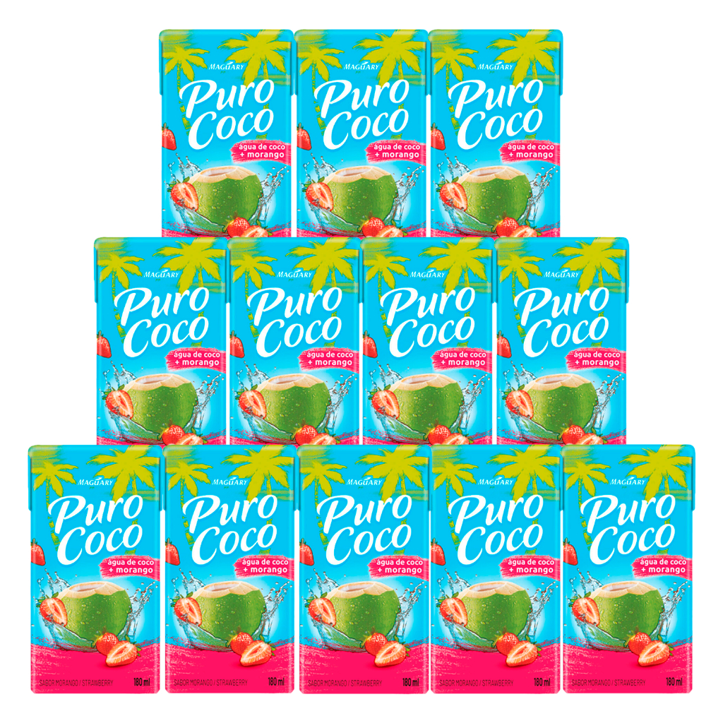 Água de Coco Puro Coco Morango 180ml 12 Unidades | Shopee Brasil