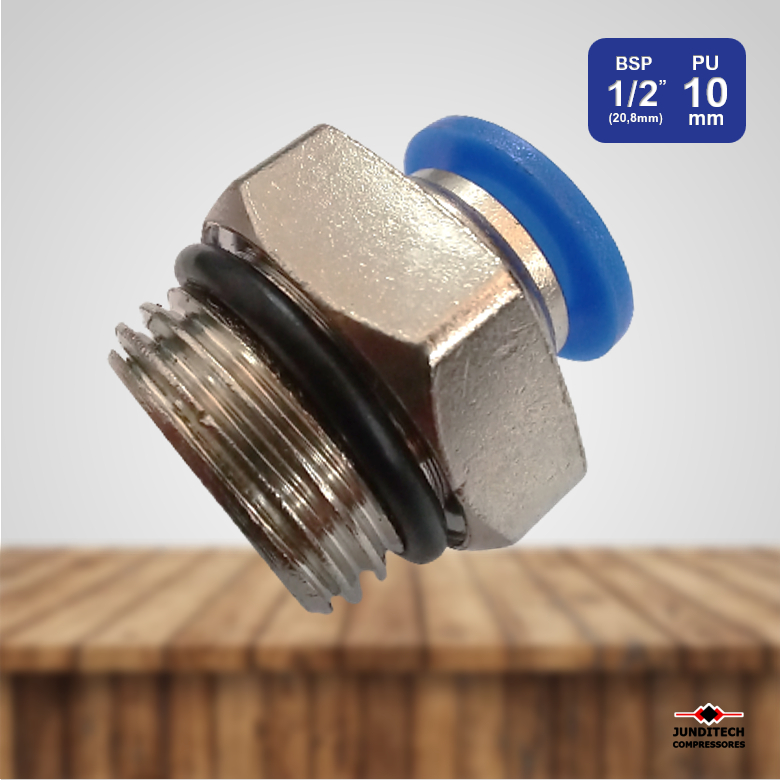 Conexão Reta Rosca 1/2" X Tubo 10mm Pneumática de Engate Rápido Conector Macho BSP (20,8mm) Azul ...