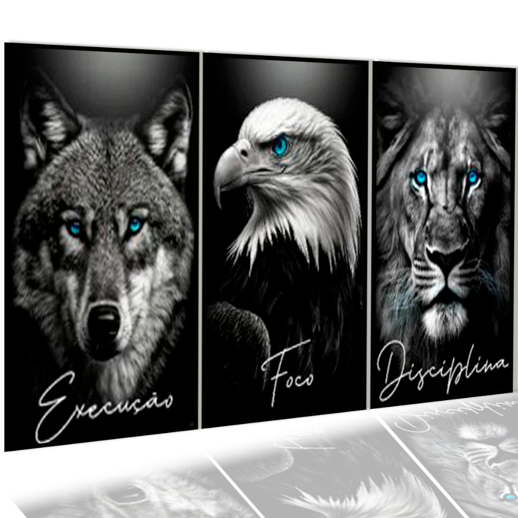 Quadros Decorativos Execução Disciplina Foco Leão Escritório Pronta ...