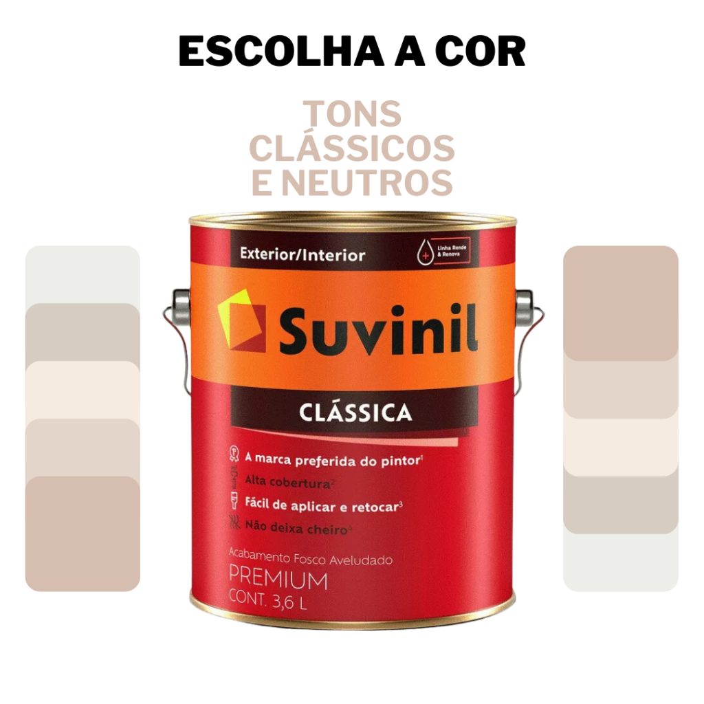 Tinta Látex Parede Clássica Suvinil Fosca 3,2l Escolha A Cor - Cores Claras e Neutras ...