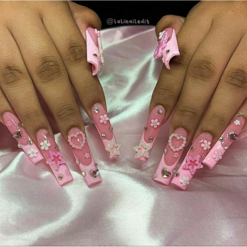 Press On Nails Longas Unhas decoradas Harajuku gyaru | Shopee Brasil