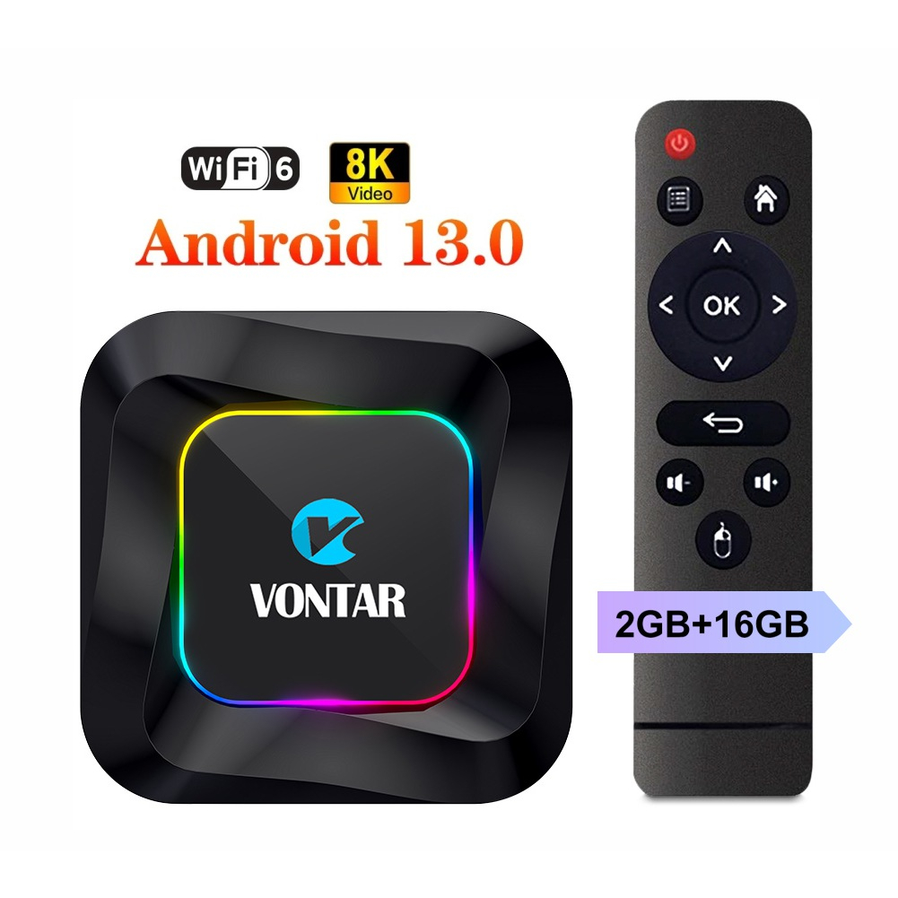 Android Box TV 8k com 2gb ram Visor Led Luz RGB Wi-fi 6 bluetooth 5.0 ...
