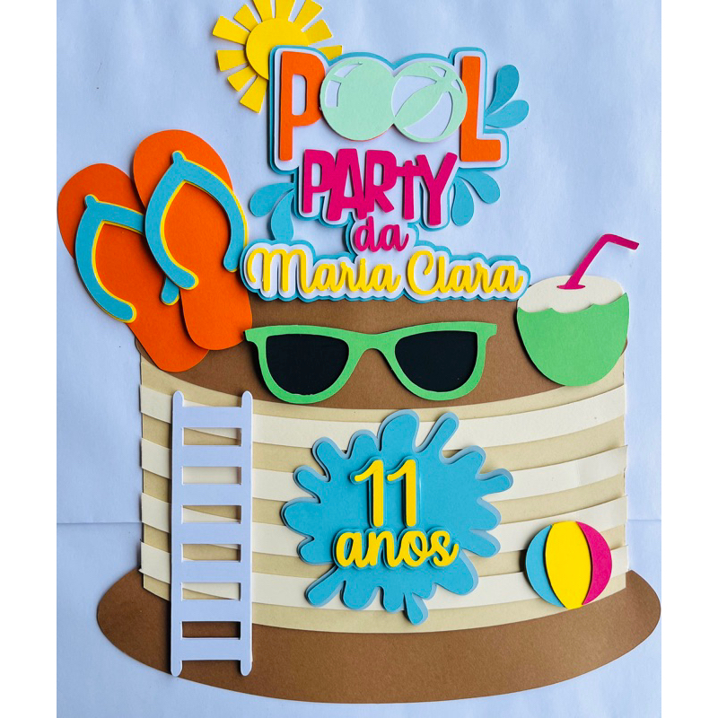 Topo de Bolo POOL PARTY 3d - Topper - Enfeite de bolo | Shopee Brasil