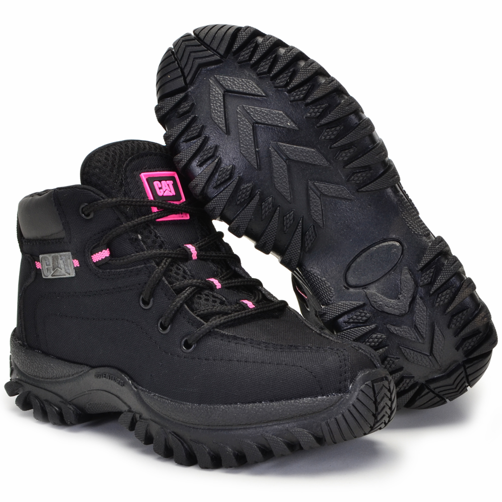 Bota Feminina Preta Com Rosa Caterpillar em Lona Reforçada Promoção ...