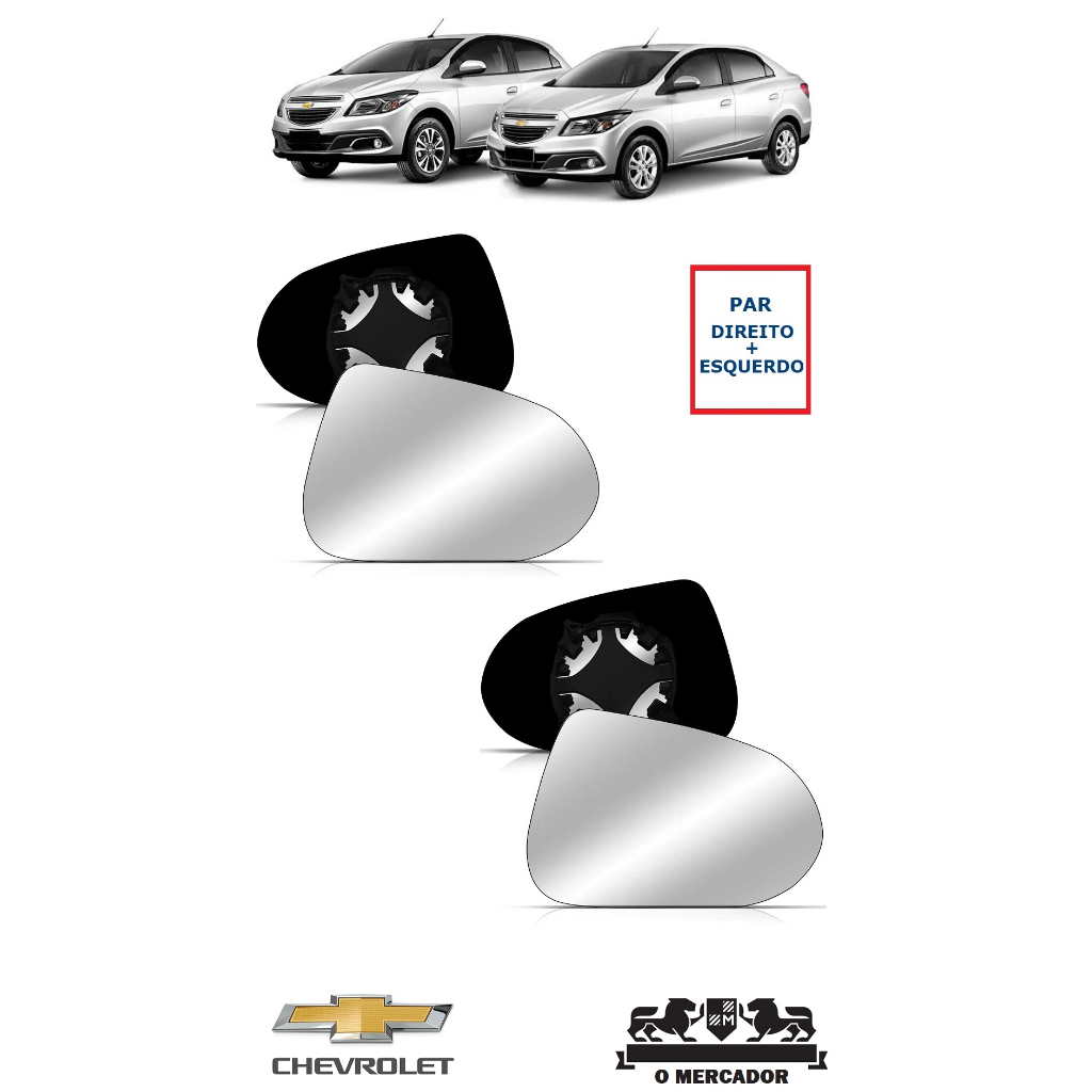 Subconjunto Lente Vidro com Base do Espelho Retrovisor Chevrolet Onix Prisma 2013 2014 2015 2016 ...