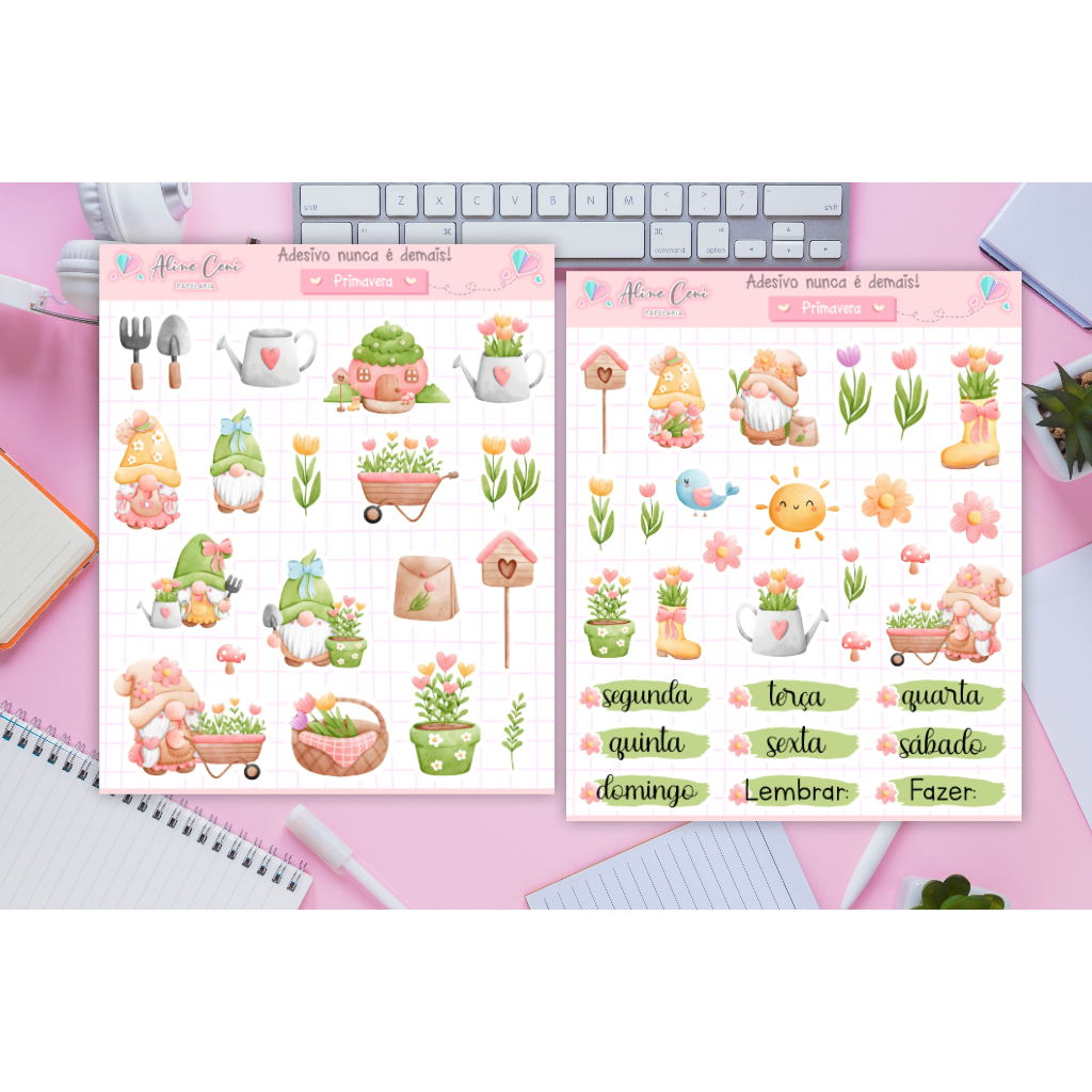 Coleção Primavera - 2 cartelas de adesivos fofos para decorar planner ...