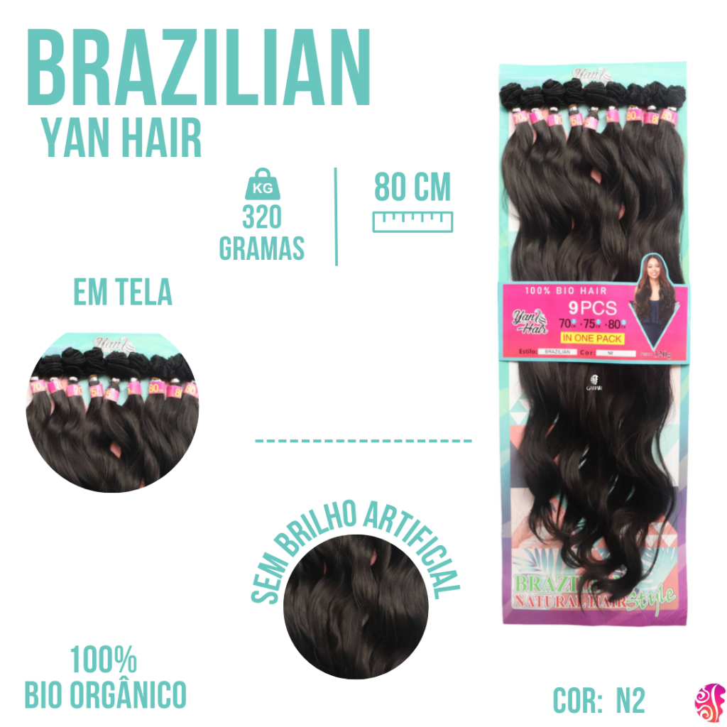 Cabelo Bio Organico Liso Ondulado Brazilian Yan hair 80Cm - Aplique Sem ...