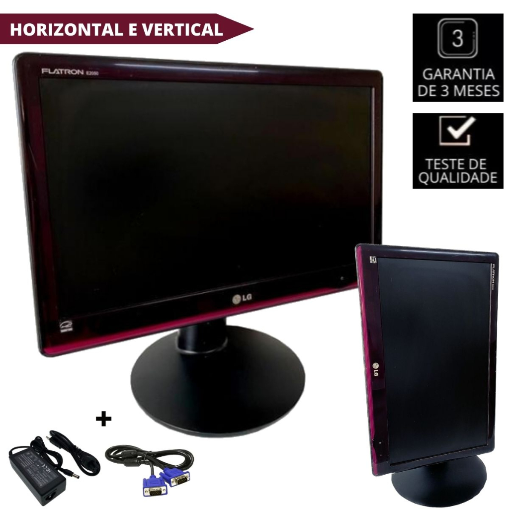 Monitor LG 20 Polegadas Widescreen Black Piano VGA, DVI Horizontal e ...
