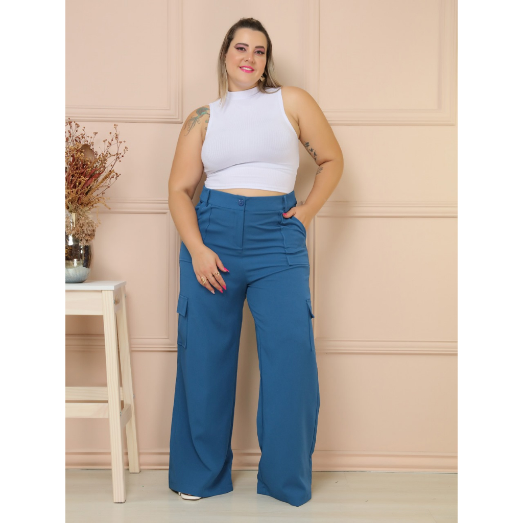 CALÇA CARGO FEMININA ALFAIATARIA PLUS SIZE C261 | Shopee Brasil