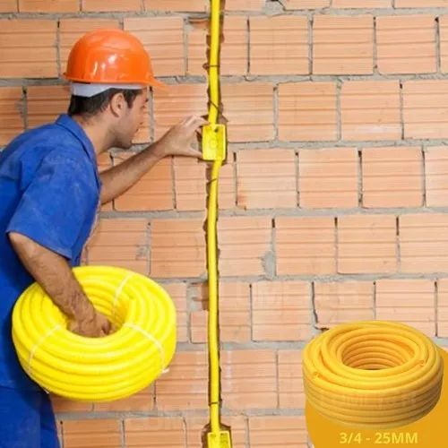 Eletroduto Conduíte Corrugado Amarelo Dn 25mm Anti-chamas Parede ...