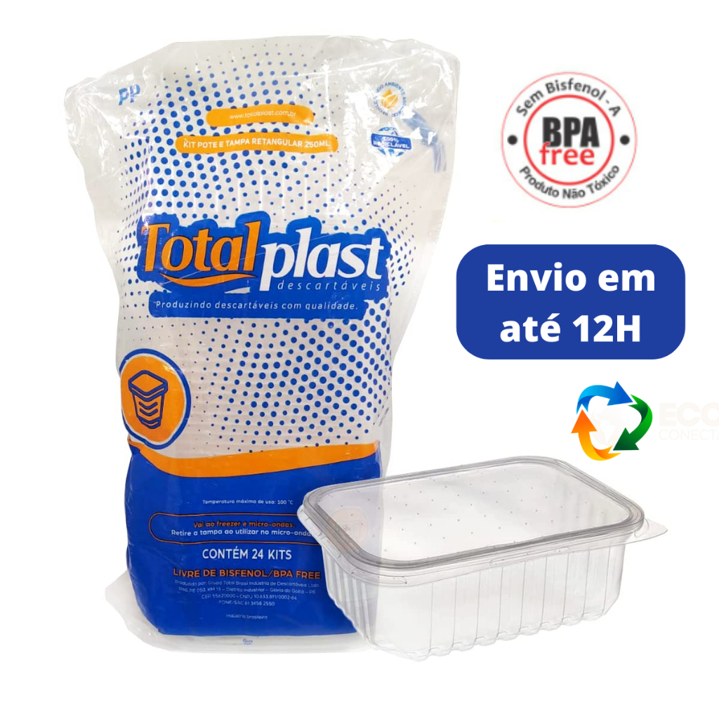 24un Pote retangular Marmita Descartável 250/500/750/1000ml Fitness Fit Freezer Microondas dieta ...