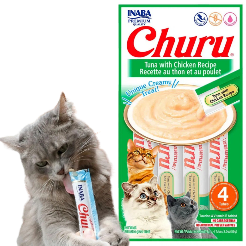 Churu Gatos Petisco Cremoso Atum Com Frango C/ 4 Saches 56g | Shopee Brasil