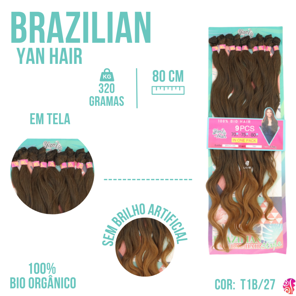 Cabelo Bio Organico Liso Ondulado Brazilian Yan hair 80Cm - Aplique Sem ...