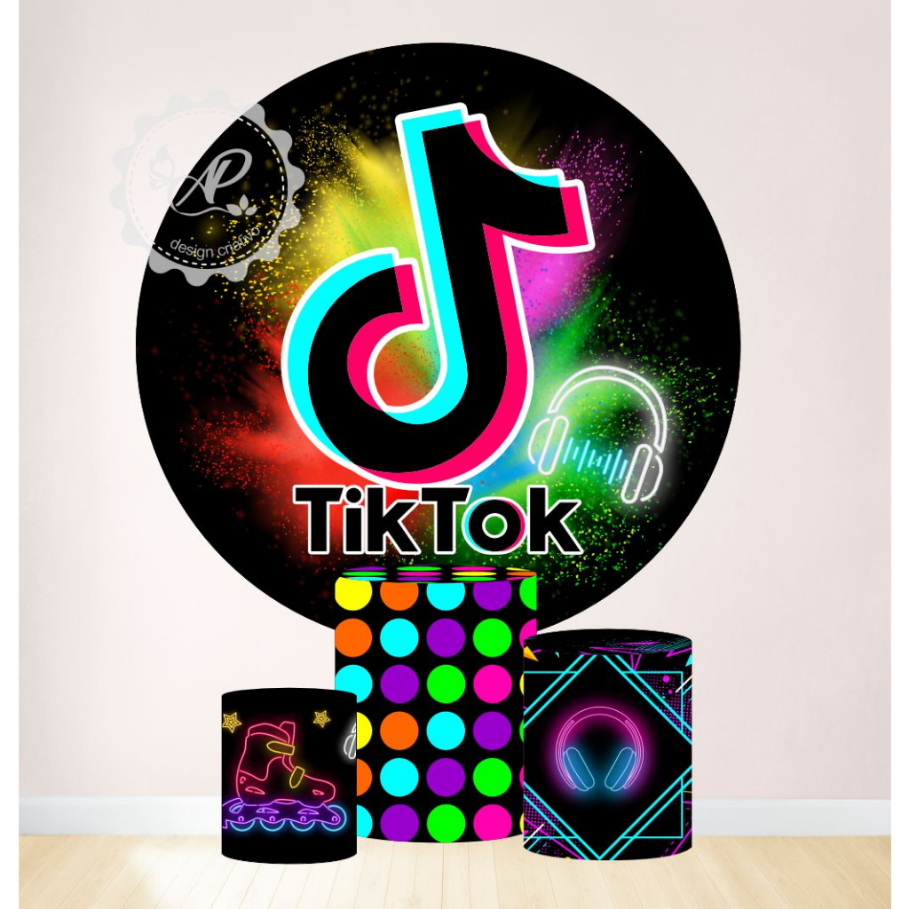 Kit Painel Redondo 1,50 + Capas Cilindro Tecido Sublimado Tik Tok ...