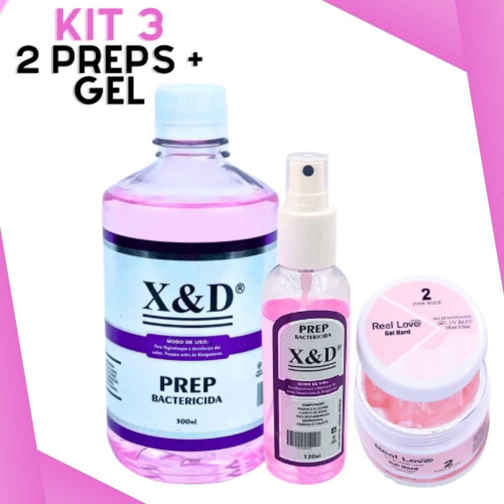 Kit Para Alongamento Prep de 120ml + Prep de 500ml + Gel Hard 2 ...