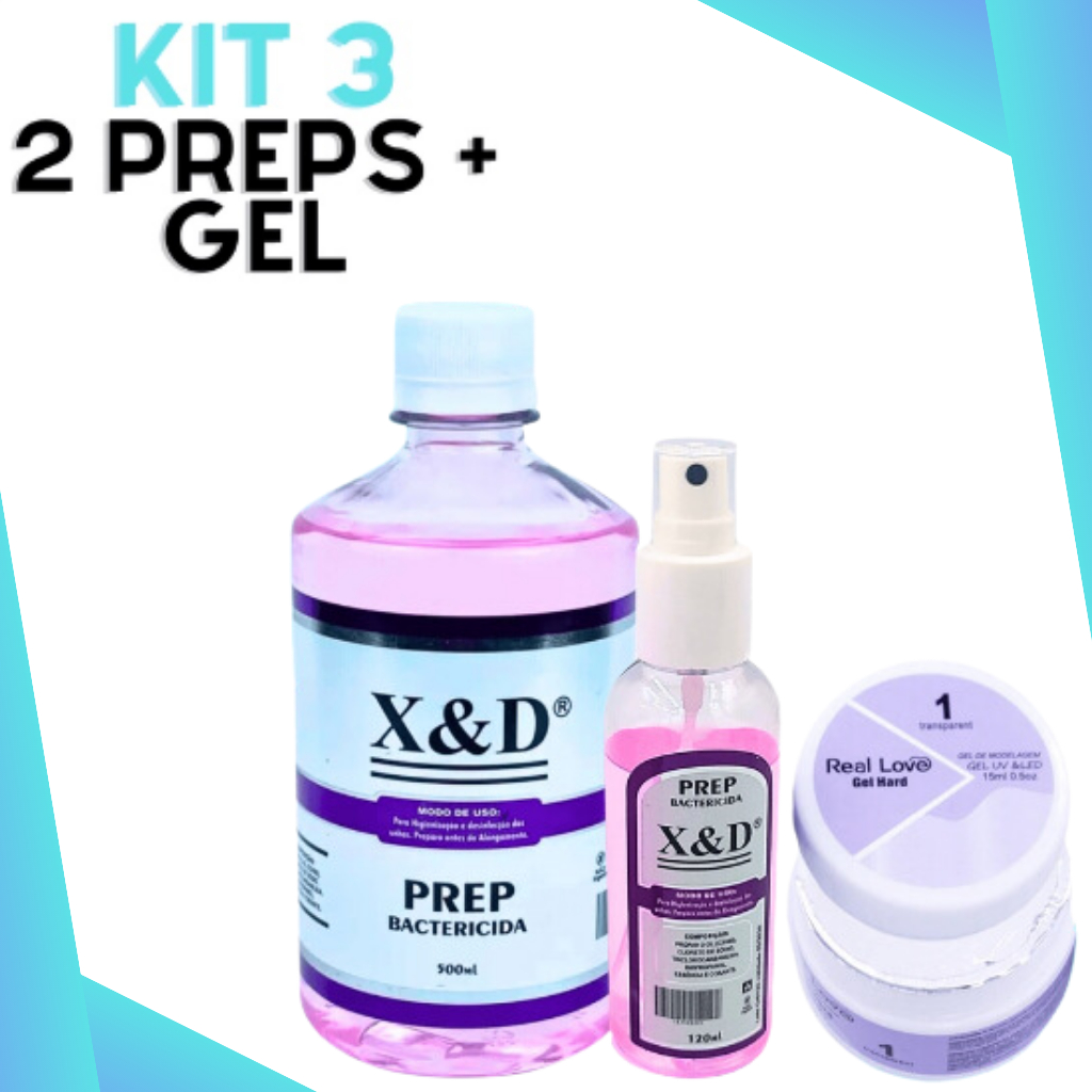 Kit Para Alongamento Prep de 120ml + Prep de 500ml + Gel Hard 01 ...