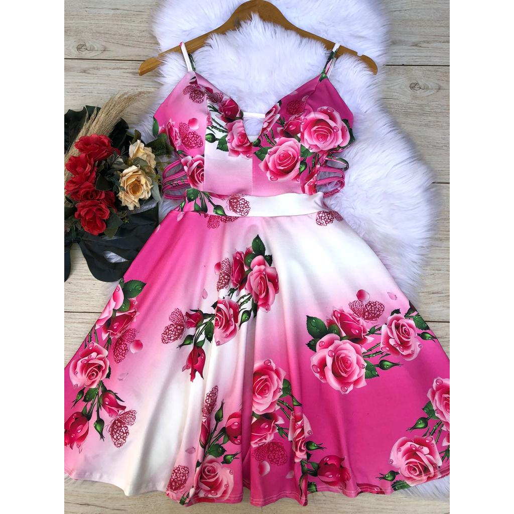 vestido feminino curto aberto nas laterais decote bojo rodado boneca ...
