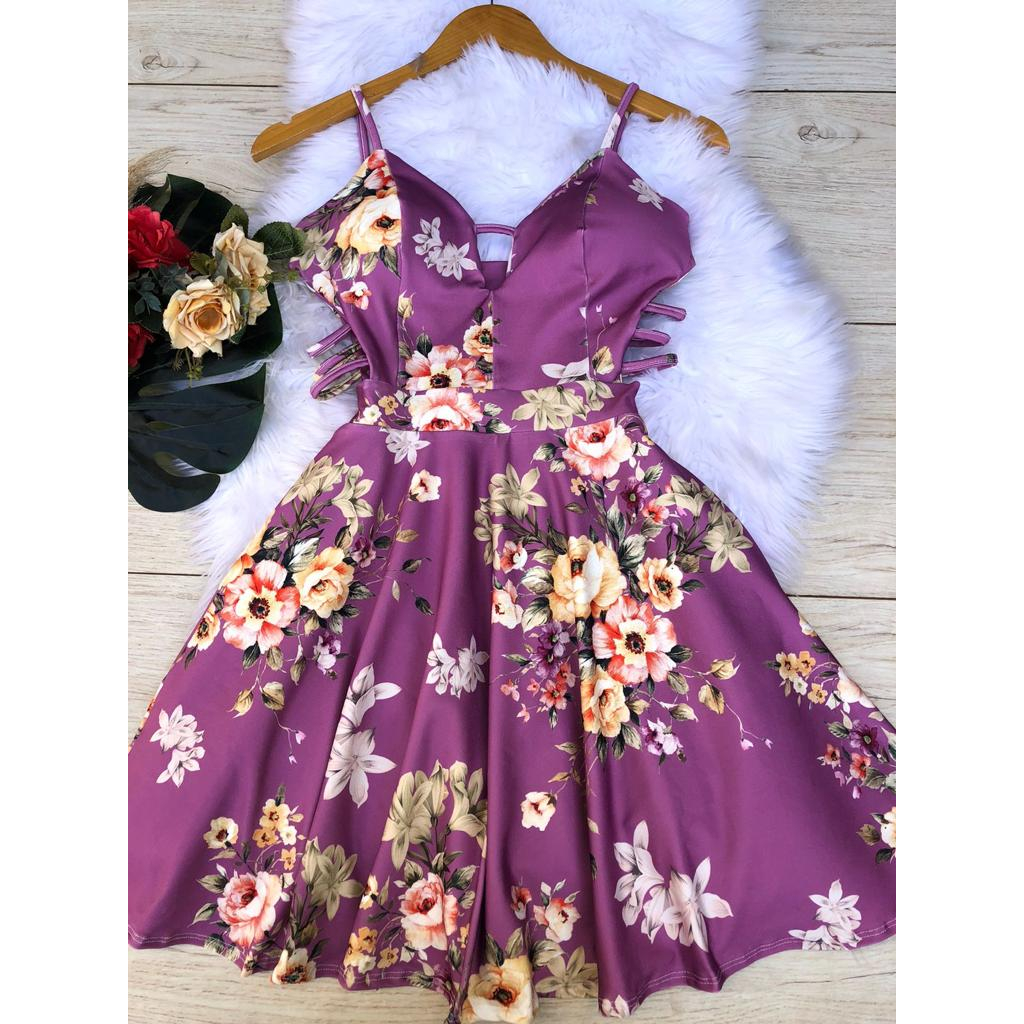 vestido feminino curto aberto nas laterais decote bojo rodado boneca ...