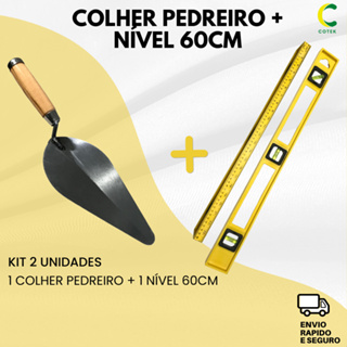 Nível Pedreiro e Colher Pedreiro Kit 2 Unidades 60cm Abs 3 bolhas régua ...