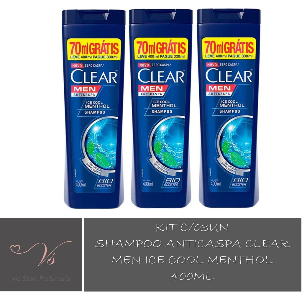 Kit com 03un Shampoo Anticaspa Clear Men Ice Cool Menthol 400ml ...