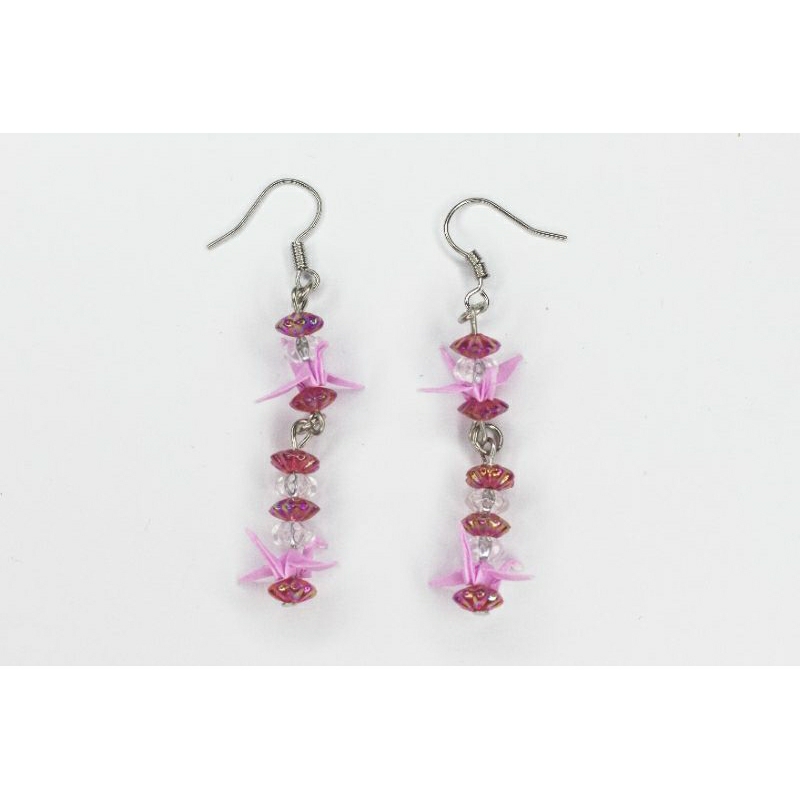 Brincos de Origami Tsuru Duplo Miçangas Holográficas e caixinha fofa ...