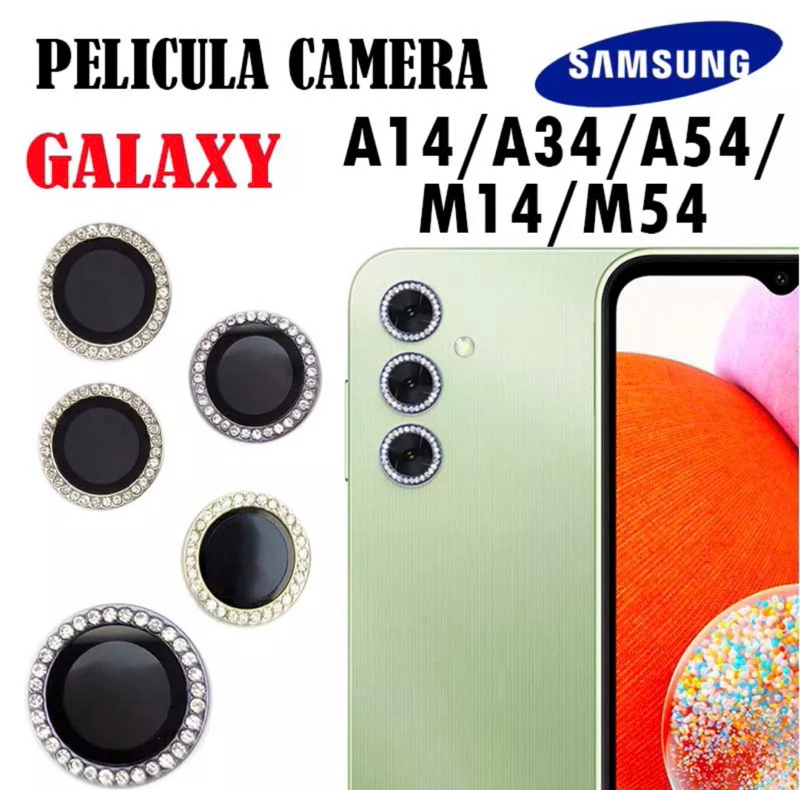 Kit Película De câmera Brilho diamante para Samsung Galaxy A14/A34/A54 ...