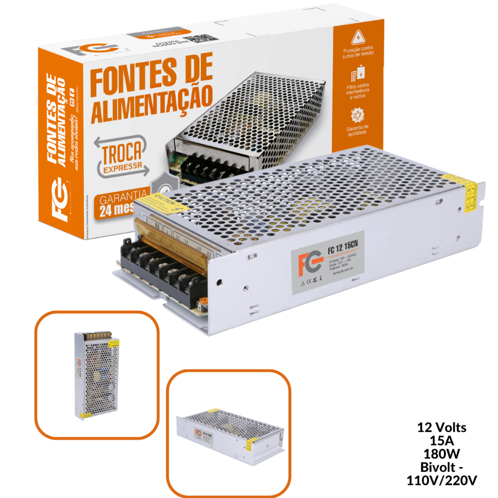 Fonte Chaveada 12v 15a 180w Camera Fita Led Som Bivolt Colmeia | Shopee Brasil