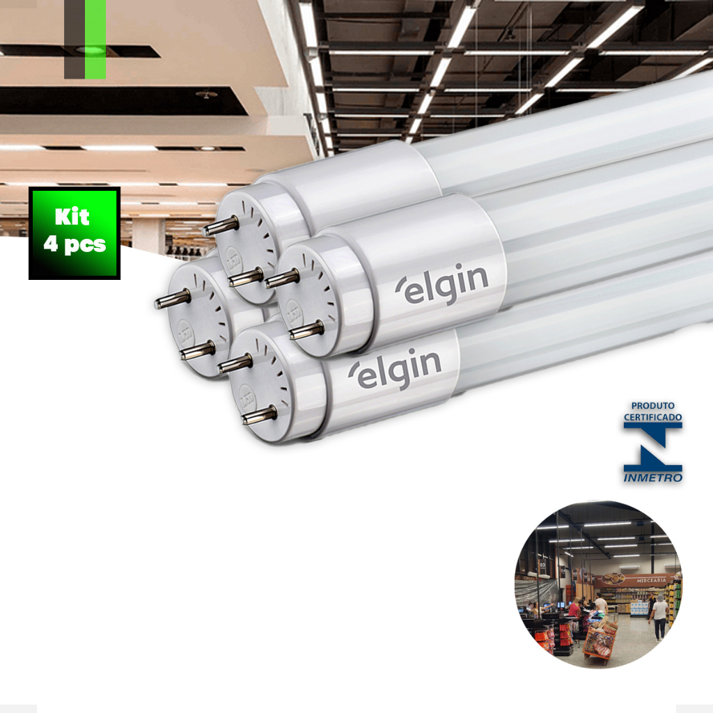 Kit 4x Lampadas Tubular De Led 120cm 20w T8 6500k Branco Frio 1850lm Vidro Design Novo Luminária ...