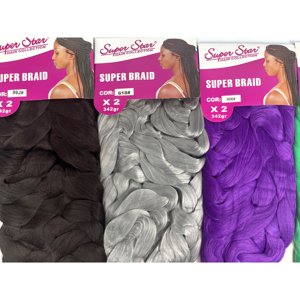 Kit:2pcts-684gr Cabelo 100% Organico Super Braid Jumbo Super Star ...
