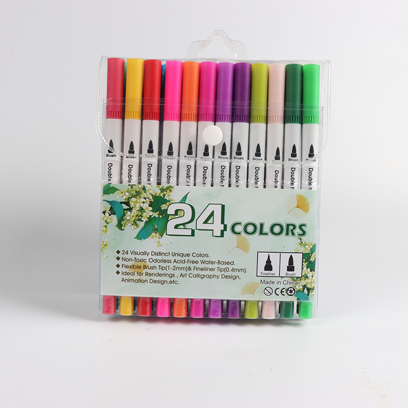 Caneta Brush Pen Kit Com 24 ou 12 Cores com ponta dupla pincel estilo ...