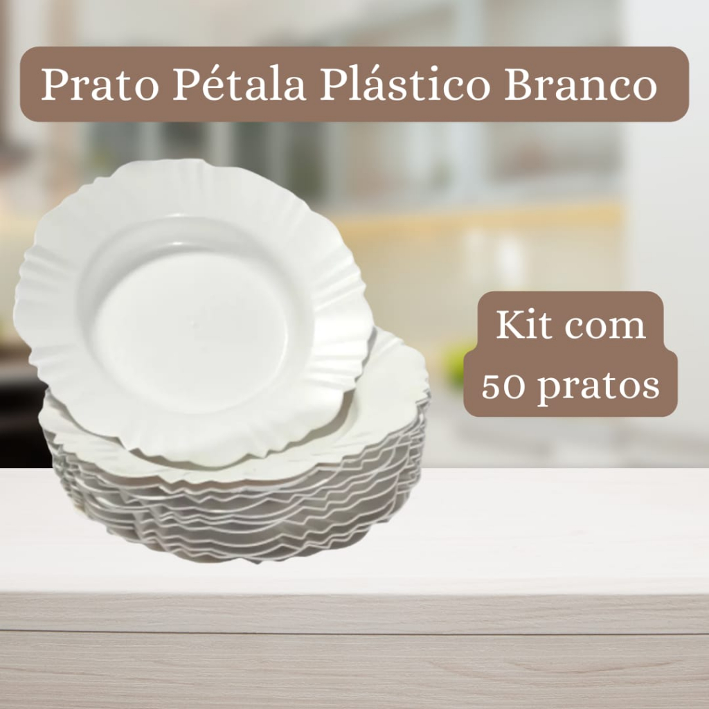 KIT 50 PRATOS PÉTALA DE PLÁSTICO BEGE/OFF WHITE REDONDO COM DETALHES NA ...