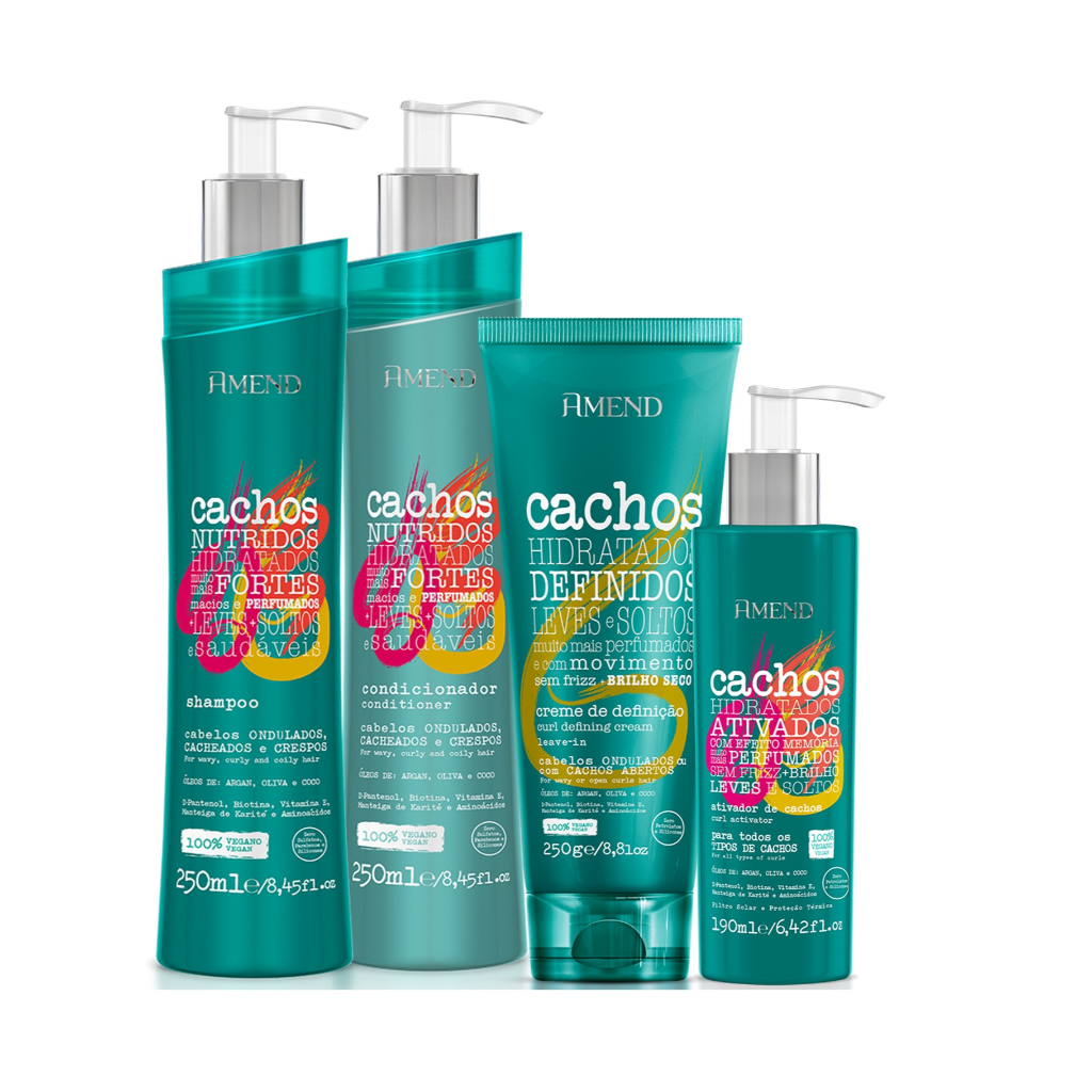 Kit Cachos 3 Passos + leave-in Cachos Abertos Amend | Shopee Brasil