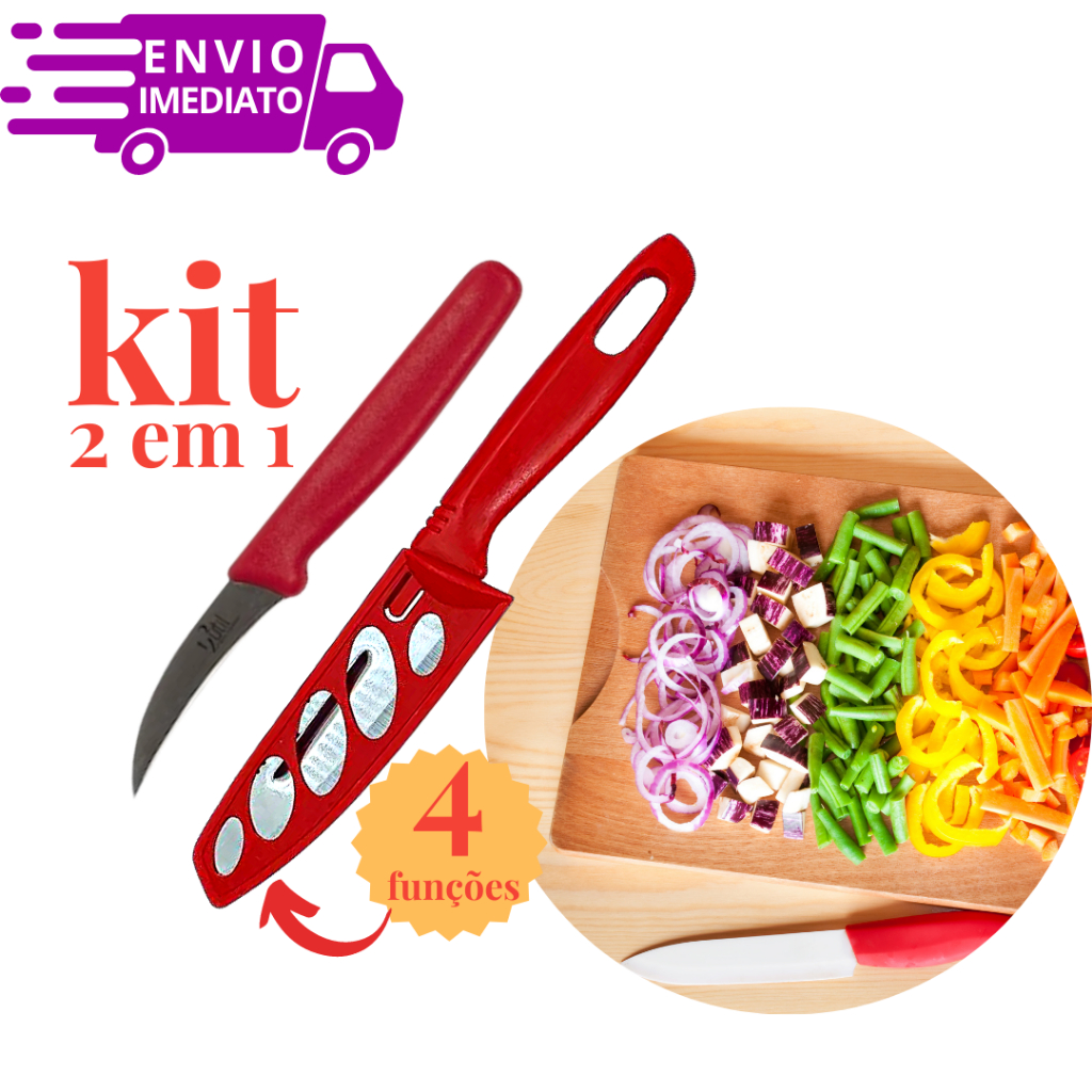 Kit 2 Facas Multiuso 4 em 1 para Cortar Picar Frutas e Legumes Cozinha ...