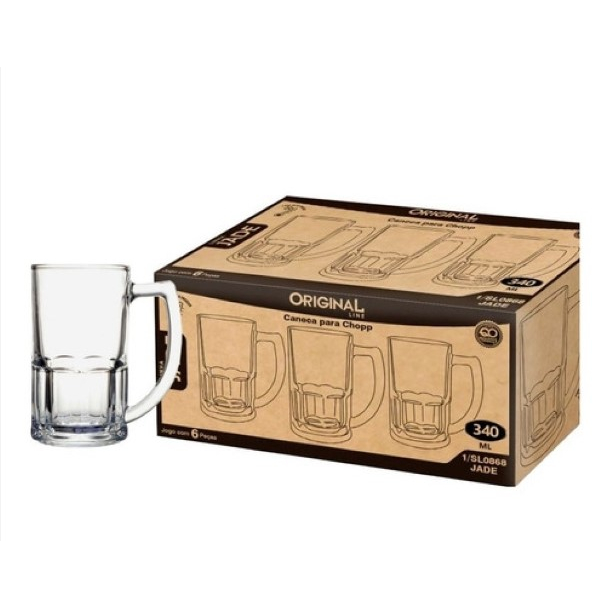 Kit 6 Canecas de Chopp Cerveja De Vidro Chopp 340ML Super Resistente Linha Jade Sl0868 | Shopee ...