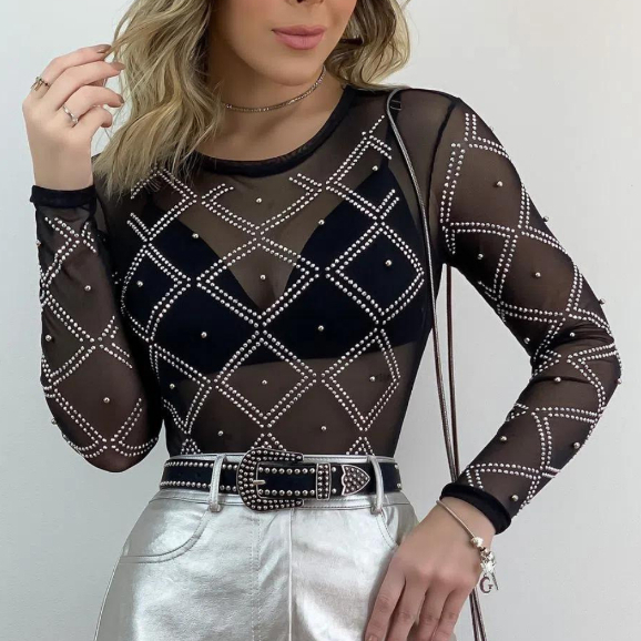 Body bory feminino manga longa tule pedraria brilho brilhante boiadeira ...