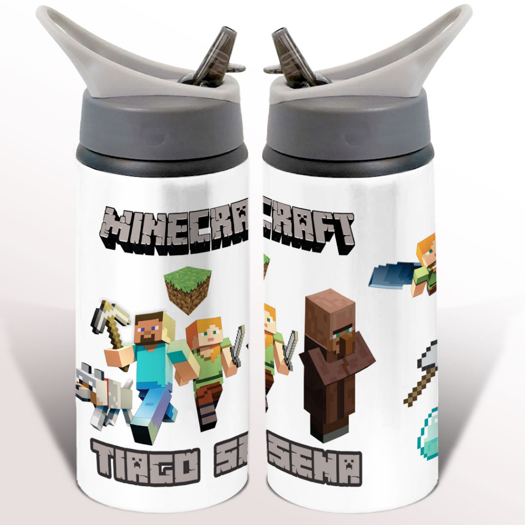 Garrafa Squeeze Minecraft Gamer Desenho Infantil Personalizada Escolar ...
